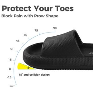 Leevar Black Cloud Slippers for Women and Men Massage Shower Bathroom Non-Slip Open Toe Cloud Slide Soft Comfy Thick Sole Cloud Cushion Slide Sandals