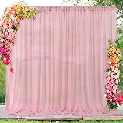 QueenDream 10ft x 10ft Backdrop Curtain for Bridal Shower Dusty Rose Chiffon Background Drapes Sheer Baby Shower Party Decorations