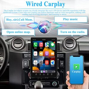 Roinvou Single Din Car Stereo Radio 9.5'' Movable Vertical Touch Screen with Carplay Android Auto Bluetooth FM Radio Mirror Link Backup Camera Support Video Playback SWC DVR USB AUX TF