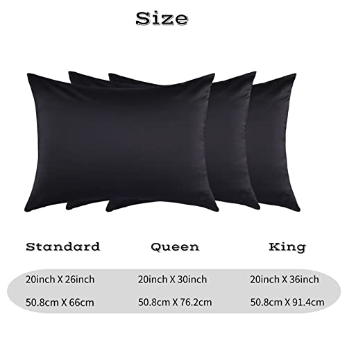 ZGPINZHEN 100% Mulberry Silk Pillowcase for Hair and Skin 2 Pack,19 Momme 600 Thread Count Natural Silk Pillow Cover Set of 2,with Hidden Zipper,Soft Breathable Smooth. (Standard 20"x26", Black)