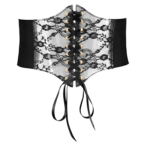 WHIPPY Women Lace-up Corset Waist Belt Transparent PVC Lace Crochet Petal Elastic Wide Belt for Dress