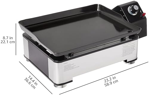 Amazon Basics Outdoor Portable 1 Burner Tabletop Gas Griddle with 18-Inch Enamel Coated Top