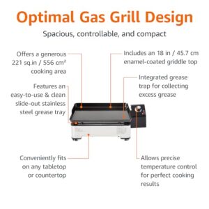 Amazon Basics Outdoor Portable 1 Burner Tabletop Gas Griddle with 18-Inch Enamel Coated Top