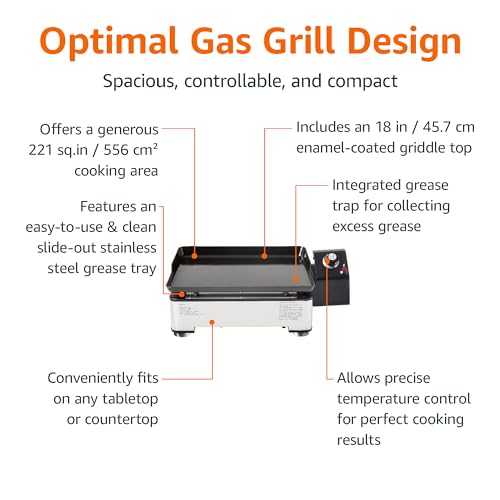 Amazon Basics Outdoor Portable 1 Burner Tabletop Gas Griddle with 18-Inch Enamel Coated Top