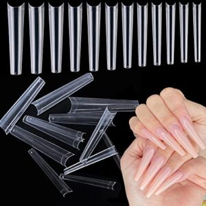 addfavor 600pcs xxxl clear nail tips coffin extra long 3xl ballerina fake nails no c acrylic french half cover professional false nail tip for salons & home diy, 12 sizes