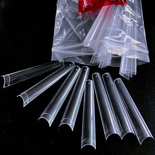 AddFavor 600pcs XXXL Clear Nail Tips Coffin Extra Long 3XL Ballerina Fake Nails No C Acrylic French Half Cover Professional False Nail Tip for Salons & Home DIY, 12 Sizes