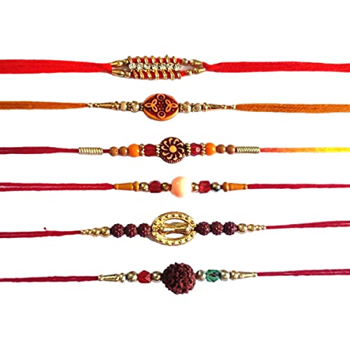 Set of 6 Rakhi for Brother, Rakhi Bracelet Thread Raksha Bandhan Rakhi Gift, Rakhi for family Raksha Bandhan Festival Wrist bands for loving Sibling, Brother Sister & Father