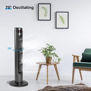 Simple Deluxe 36 Inch High Efficiency Cooling Tower Fan with 3 Speed Settings and 15 Hour Timer, 70 Degree Auto Oscillating with Remote, Standing Fan for Bedroom Home Office