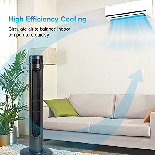 Simple Deluxe 36 Inch High Efficiency Cooling Tower Fan with 3 Speed Settings and 15 Hour Timer, 70 Degree Auto Oscillating with Remote, Standing Fan for Bedroom Home Office