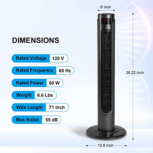 Simple Deluxe 36 Inch High Efficiency Cooling Tower Fan with 3 Speed Settings and 15 Hour Timer, 70 Degree Auto Oscillating with Remote, Standing Fan for Bedroom Home Office