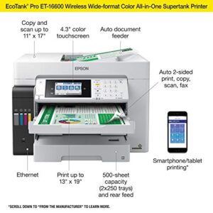 Epson EcoTank Pro ET-16600 Wireless Wide-format Color All-in-One Supertank Printer with Scanner, Copier, Fax and Ethernet. Full 1-Year Limited Warranty (Renewed Premium),White