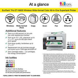 Epson EcoTank Pro ET-16600 Wireless Wide-format Color All-in-One Supertank Printer with Scanner, Copier, Fax and Ethernet. Full 1-Year Limited Warranty (Renewed Premium),White