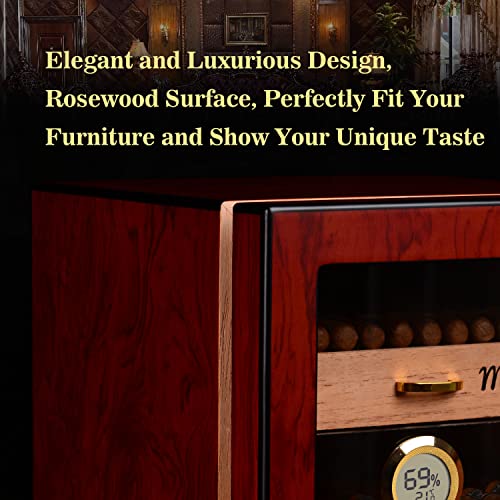 Marvero Handcrafted Cigar Humidors Box, Cedar Wood Cigar Humidor for 150 Cigars with Digital Hygrometer, 3 Large Drawers, 3 Humidifiers and 10 Cedar Wood Spills. Gift for Men and Aficionados