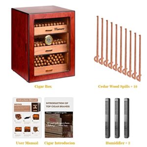 Marvero Handcrafted Cigar Humidors Box, Cedar Wood Cigar Humidor for 150 Cigars with Digital Hygrometer, 3 Large Drawers, 3 Humidifiers and 10 Cedar Wood Spills. Gift for Men and Aficionados