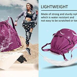 CALACH Drawstring Backpack Sports Gym Bag Yoga Travel Sackpack for Women Men Waterproof Nylon Gym Sack DayPack with Multi Pockets (Purple2)