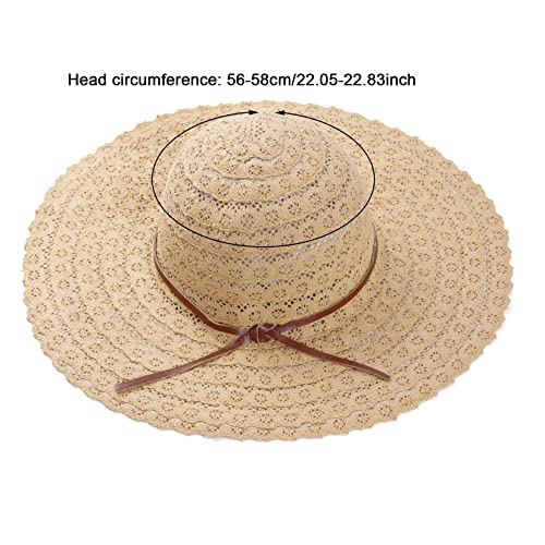 Women Sun Hat Summer Beach Straw Hat Wide Brim Foldable Cap UV UPF 50 Floppy Hat for Outdoor Travel (Khaki)