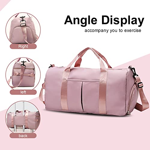 Sports Gym Bag with Wet Pocket & Shoes Compartment, Waterproof Shoulder Weekender Bag for Women and Men Swim Sports Travel Gym Bag Lightweight and easy Carry on Pink