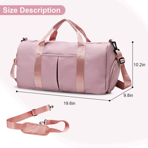 Sports Gym Bag with Wet Pocket & Shoes Compartment, Waterproof Shoulder Weekender Bag for Women and Men Swim Sports Travel Gym Bag Lightweight and easy Carry on Pink