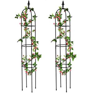 2 pack garden trellis for climbing plants outdoor, rustproof plastic coated metal stake tall tower obelisk trellis for potted plant support indoor outdoor rose trellis for vegetable vines, lightweight