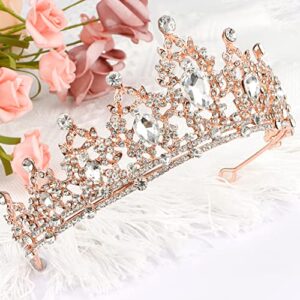 SuPoo Rose Gold Crown Tiaras for Women Birthday Crown Wedding Tiara Crystal Princess Quinceanera Crown Queen Tiara Headband Rhinestone Gems Party Decoration for Prom Halloween Christmas