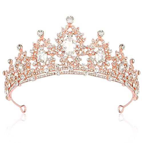 SuPoo Rose Gold Crown Tiaras for Women Birthday Crown Wedding Tiara Crystal Princess Quinceanera Crown Queen Tiara Headband Rhinestone Gems Party Decoration for Prom Halloween Christmas