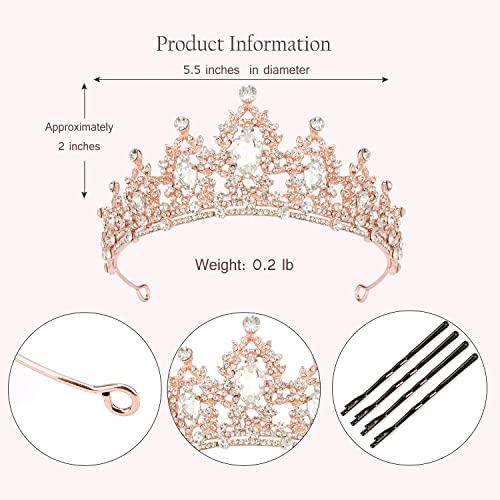 SuPoo Rose Gold Crown Tiaras for Women Birthday Crown Wedding Tiara Crystal Princess Quinceanera Crown Queen Tiara Headband Rhinestone Gems Party Decoration for Prom Halloween Christmas