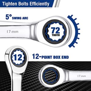 WORKPRO 22-Piece Ratcheting Combination Wrench Set, 72 Teeth, Combo Ratchet Wrenches Set with Organizer Box, Metric 6-18mm & SAE 1/4-3/4"