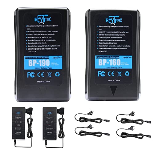 REYTRIC 190Wh and 154Wh V Mount/V-Lock Battery Series with Two D-Tap Charger 13400mAh and 10400mAh