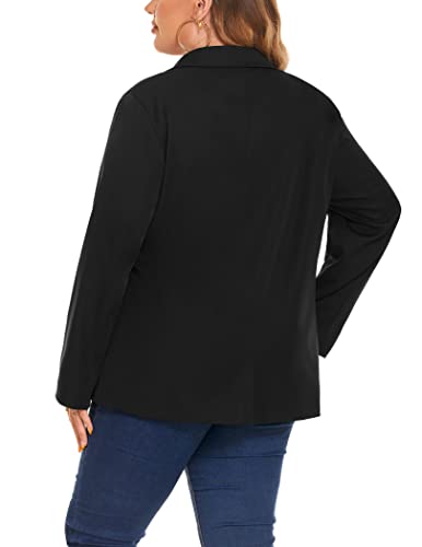 IN'VOLAND Women Plus Size Blazer Casual Open Front Notched Lapel Jackets Blazer Long Sleeve Black