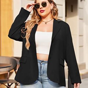 IN'VOLAND Women Plus Size Blazer Casual Open Front Notched Lapel Jackets Blazer Long Sleeve Black