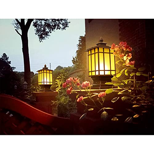 JSBDPHW European Style E27 Pillar Lamp Outdoor Waterproof Gate Column Light Glass Lampshade Villa Courtyard Garden Decoration Post Light Lawn Base Landscape Light