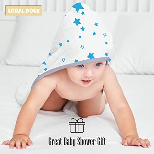 CORAL DOCK 3 Pack Baby Hooded Bath Towel Sets, Ultra Absorbent Baby Essentials Item for Newborn Boy Girl, Baby Bath Shower Towel Gifts for Infant and Toddler - Blue Star Crown