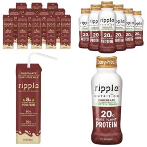 ripple vegan protein shake, chocolate 12 fl oz (12 pack) & ripple vegan 8 oz dairy-free milk, chocolate (12 pack) | 24 pack