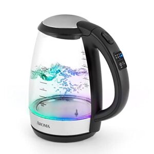 aroma housewares 7-cup digital glass electric kettle with cordless pouring, one-touch operation, automatic shut-off (awk-162bd), transparent glass, 1.7 liter