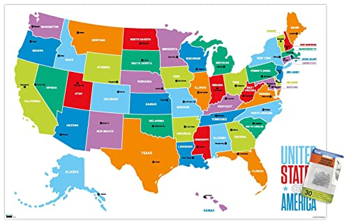 Map - United States of America 2022 Wall Poster with Push Pins