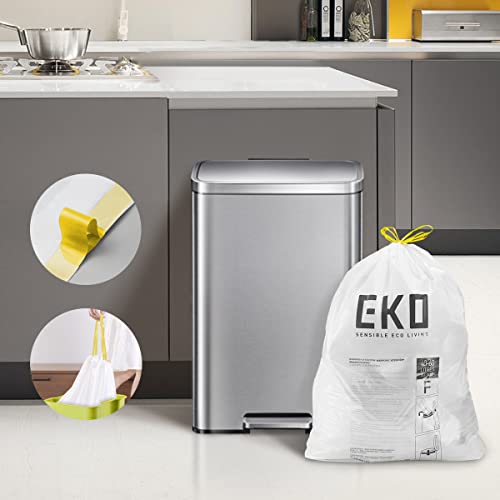 EKO Easy-Dispense Roll of 60 Count Extra-Strong Drawstring Kitchen Trash Bags - 13 Gallon Garbage Bags (40L-60L) 60 pack