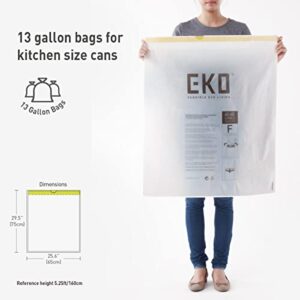 EKO Easy-Dispense Roll of 60 Count Extra-Strong Drawstring Kitchen Trash Bags - 13 Gallon Garbage Bags (40L-60L) 60 pack