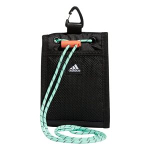 adidas Neck Pouch Crossbody Travel and Festival Wallet, Black/Pulse Mint Green/Semi Coral Fusion Pink, One Size