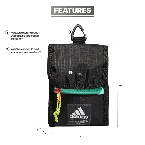 adidas Neck Pouch Crossbody Travel and Festival Wallet, Black/Pulse Mint Green/Semi Coral Fusion Pink, One Size