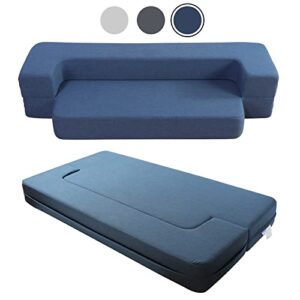 MAXDIVANI WOTU 10 Inch Folding Sofa Bed Couch Full Size Memory Foam Mattress Convertible Sofa Floor Couch Sleeper Sofa Foam L75*W54*H10, Dark Blue