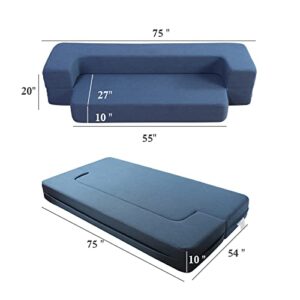 MAXDIVANI WOTU 10 Inch Folding Sofa Bed Couch Full Size Memory Foam Mattress Convertible Sofa Floor Couch Sleeper Sofa Foam L75*W54*H10, Dark Blue