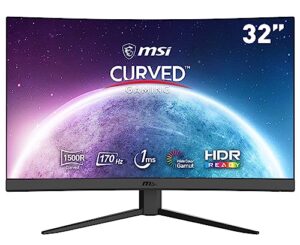 msi optix g32cq4 e2 qhd 1500r curvature 16:9 aspect ratio non-glare super narrow bezel 1ms 2560 x 1440 170hz refresh rate tilt adjustment amd freesync 32",black