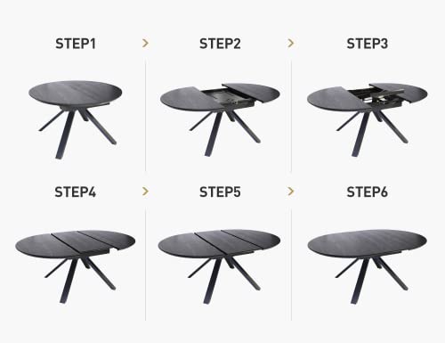 Acanva Extension Oval/Round Dining Table for 6, Expandable Butterfly Leaf & Sturdy Base, Suit for Kitchen, Living Room & Apartment, 51.2”W(+19.7”) x 51.2”D x 30.1”H, Black