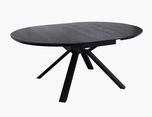 Acanva Extension Oval/Round Dining Table for 6, Expandable Butterfly Leaf & Sturdy Base, Suit for Kitchen, Living Room & Apartment, 51.2”W(+19.7”) x 51.2”D x 30.1”H, Black