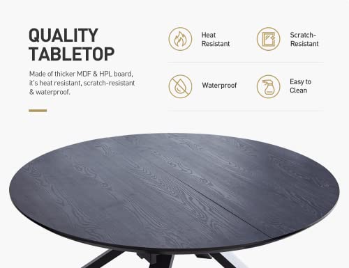 Acanva Extension Oval/Round Dining Table for 6, Expandable Butterfly Leaf & Sturdy Base, Suit for Kitchen, Living Room & Apartment, 51.2”W(+19.7”) x 51.2”D x 30.1”H, Black