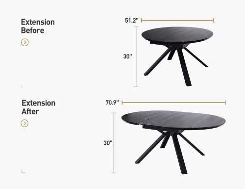 Acanva Extension Oval/Round Dining Table for 6, Expandable Butterfly Leaf & Sturdy Base, Suit for Kitchen, Living Room & Apartment, 51.2”W(+19.7”) x 51.2”D x 30.1”H, Black