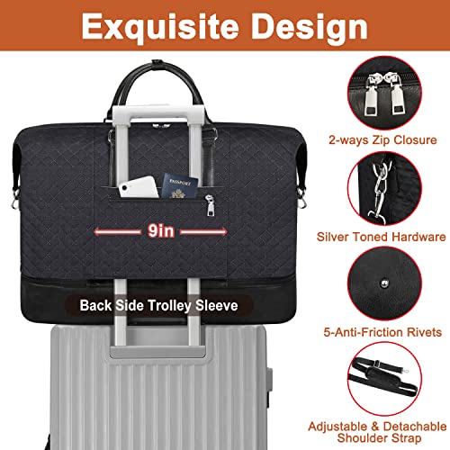 Travel Weekender Bag for Women Overnight Bag with Shoe Compartment Oversized Travel Duffel Bag Carry On Tote with Trolley Sleeve 21" for Weekend Travel Business Trip