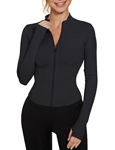 LUYAA Women's Black Workout Jacket Zip Up Athletic Activewear Cropped Jackets S