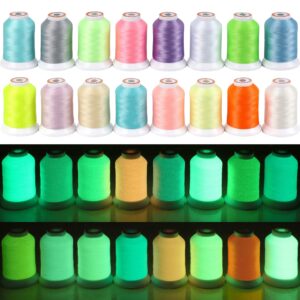 new brothread 16 colors luminary glow in the dark embroidery machine thread kit 30wt 500m(550y) each spool for embroidery, quilting, sewing