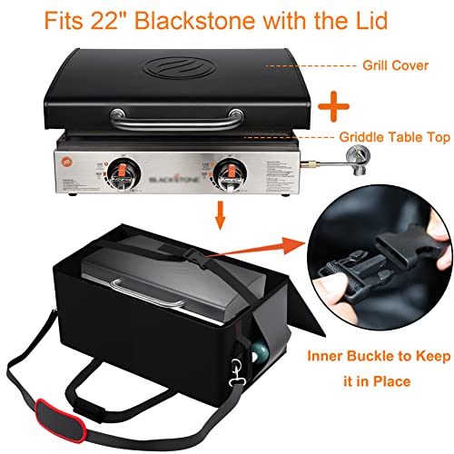 22 Inch Griddle Cover Carry Bag for Blackstone 1813 22 Inch Grill Table Top Griddle with Hood Lid, Fits Blackstone 22" Grill Griddle with Grill Cover Carrying Bag 600D Heavy Duty Water-Resistant